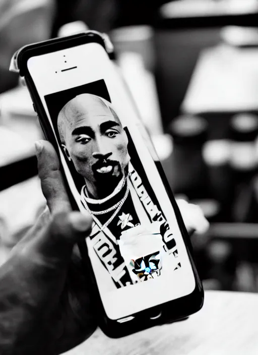 tupac sitting inside a starbucks taking a picture of | Stable Diffusion ...