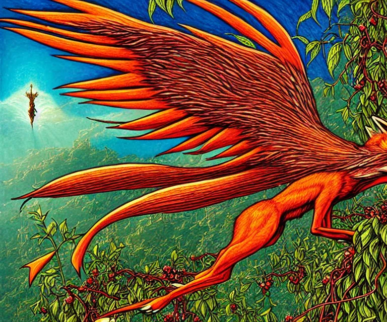 An absurdly-detailed Winged-Fox suspended in thorny | Stable Diffusion ...