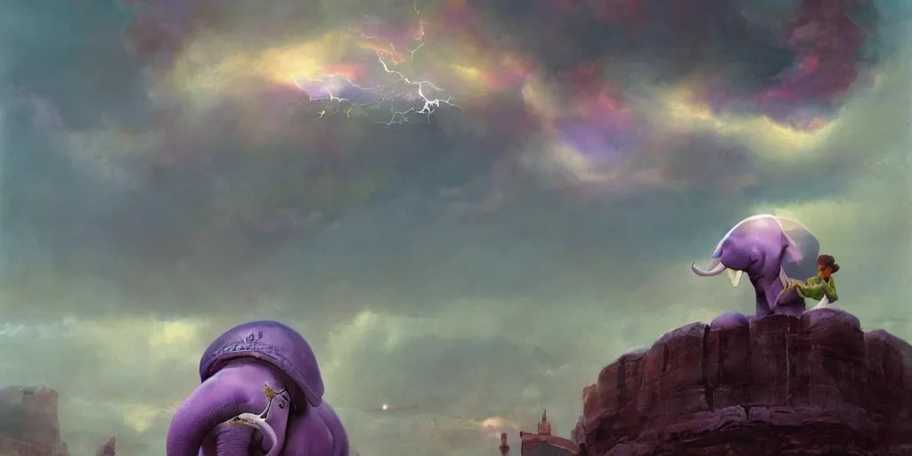 a single purple elephant flying in the air like dumbo | Stable ...