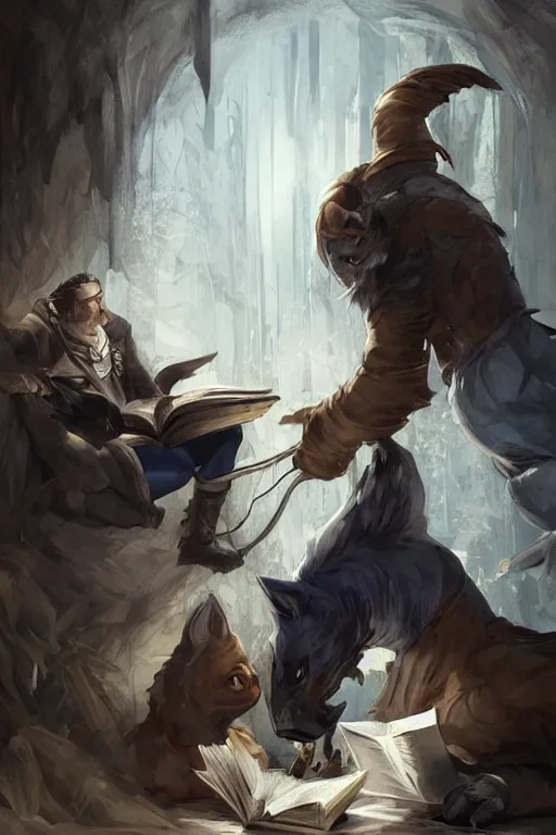 concept art of fitzchivalry and nighteyes wolf reading | Stable Diffusion