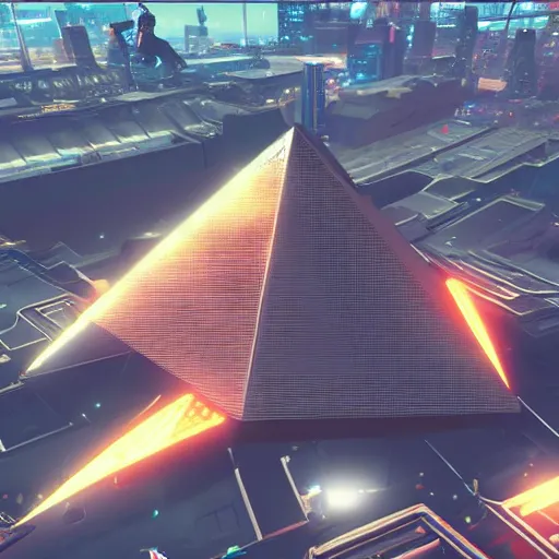 pyramid shaped spaceship shooting at a cyberpunk city, | Stable ...