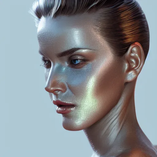Woman with chrome skin, shiny, smooth, hyperdetailed, | Stable ...