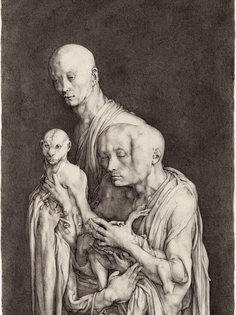 Portrait of strange, intense albino, blue-eyed man, | Stable Diffusion