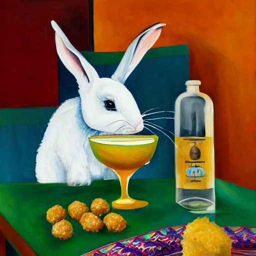 a painting of a rabbit drinking tequila and eating | Stable Diffusion