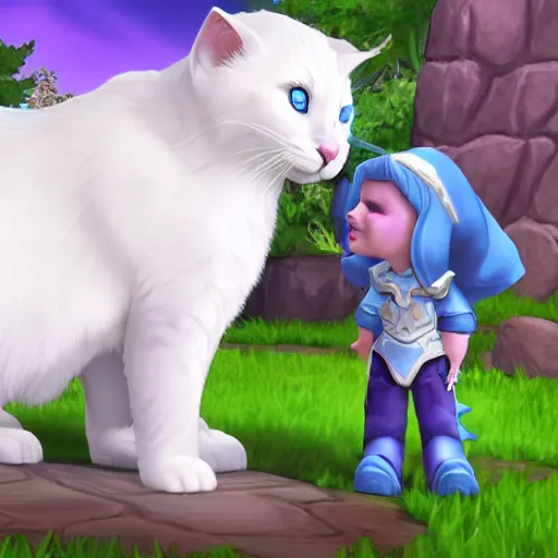 jaina proudmoore pets a white kitty | Stable Diffusion | OpenArt