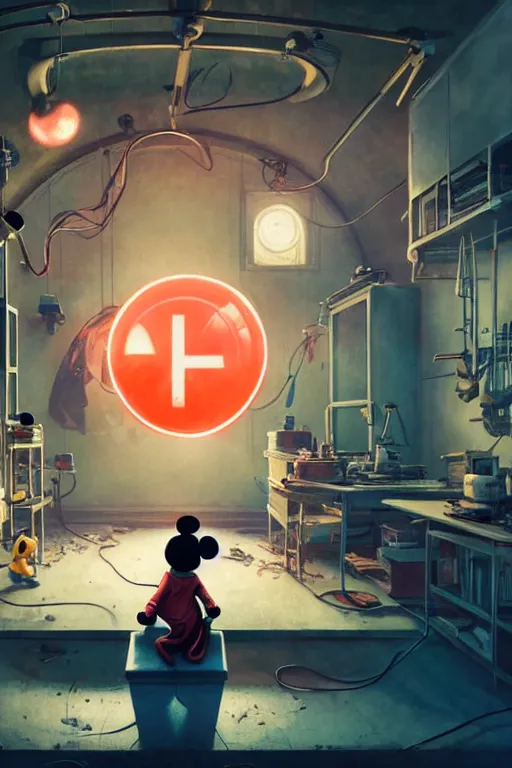 scientist repairing mickey mouse head in abandoned | Stable Diffusion ...