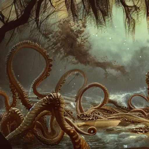 a cinematic painting of alien tentacles emerging from | Stable ...