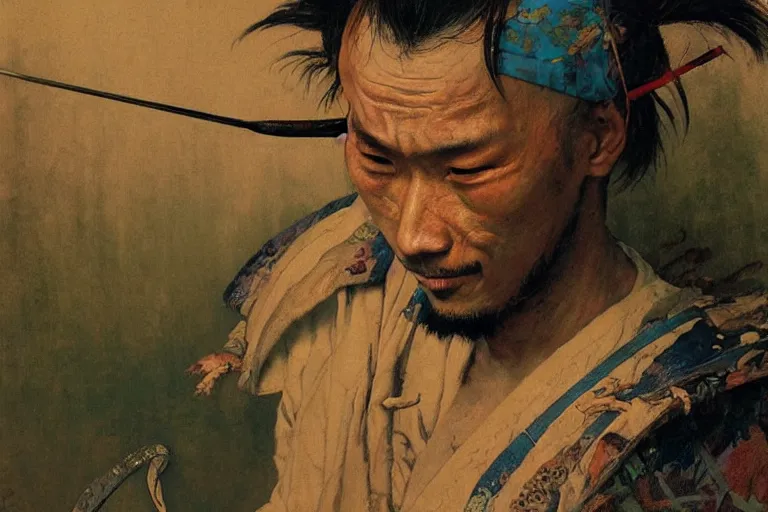 portrait of Sickly diseased dying Samurai warrior, sun | Stable ...