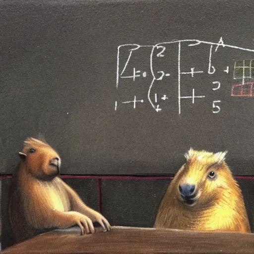 old painting of a wisdom capybara teaching a math | Stable Diffusion