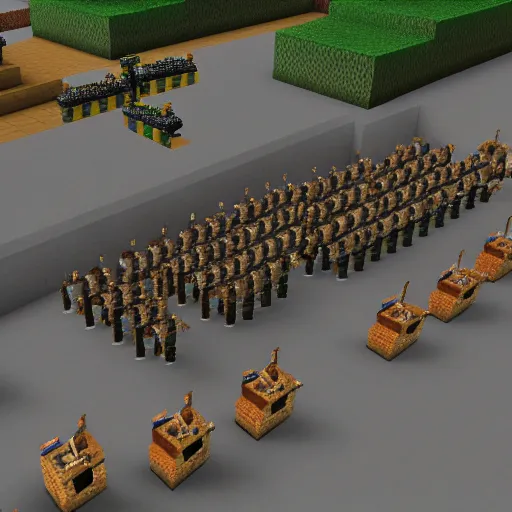 a army parade in the video game Minecraft. | Stable Diffusion