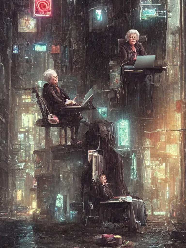 a three-quarters shot of a techno wizard grandma | Stable Diffusion