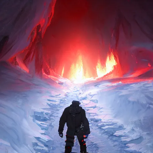 a man explores the icy corners of hell, fire demons, | Stable Diffusion | OpenArt