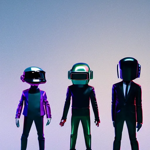 low poly 3D miniature daft punk kids standing back to | Stable ...