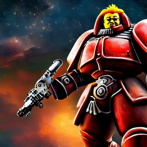 ronald mcdonald wearing warhammer space marine armor | Stable Diffusion