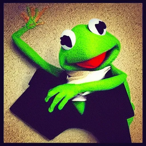 “Bob Ross painting of Kermit the Frog jumping off of a | Stable ...