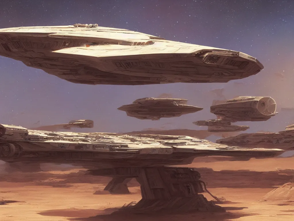 conceptual painting of a space cruiser landing on a | Stable Diffusion ...