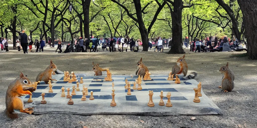 squirrels playing chess in central park | Stable Diffusion