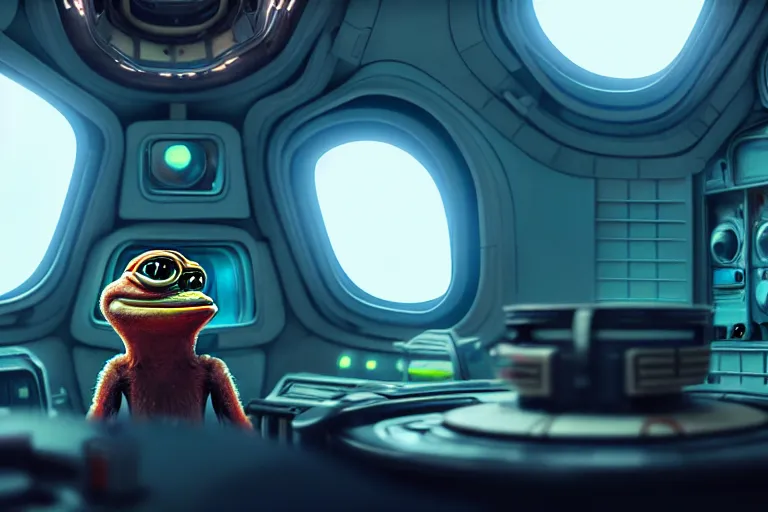 a close up shot of pepe inside a spaceship, wadim | Stable Diffusion ...