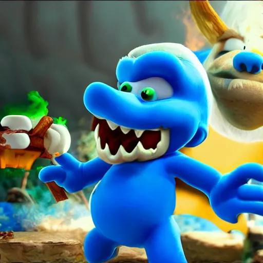 bowser eating smurfs, realistic detail, cinematic | Stable Diffusion ...