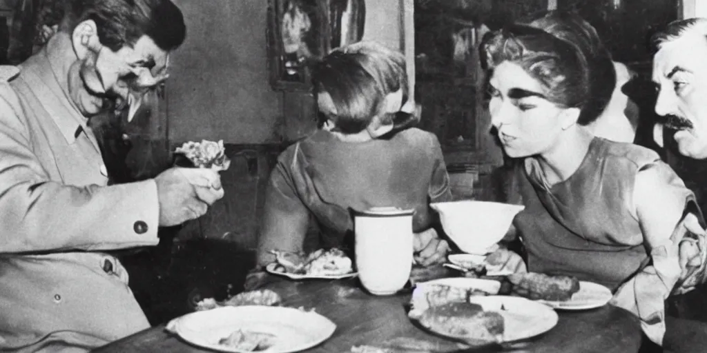 Joseph Stalin and Maria Sharapova eating lunch, 4k | Stable Diffusion ...