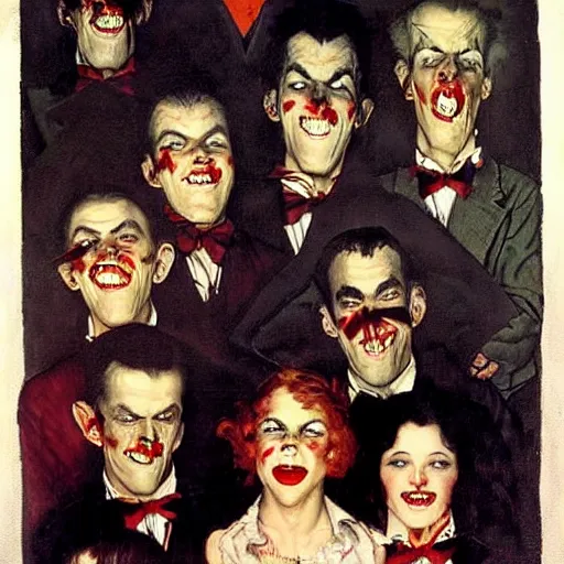 Group portrait of a vampire gang. Painting by Norman | Stable Diffusion ...