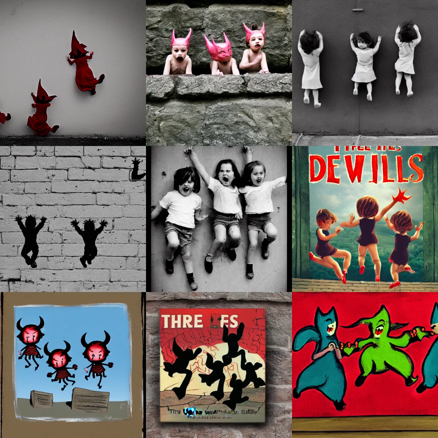 three little devils jumped over the wall | Stable Diffusion | OpenArt