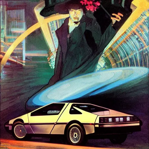 futuristic delorean time machine at night in the rain | Stable ...