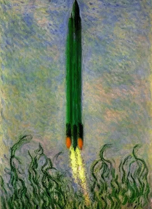 green rocket flying into space by claude monet | Stable Diffusion | OpenArt