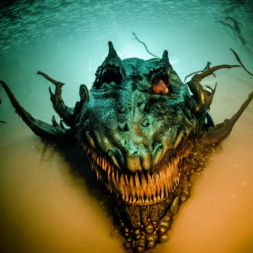 underwater closeup of a satanic sea monster in the | Stable Diffusion