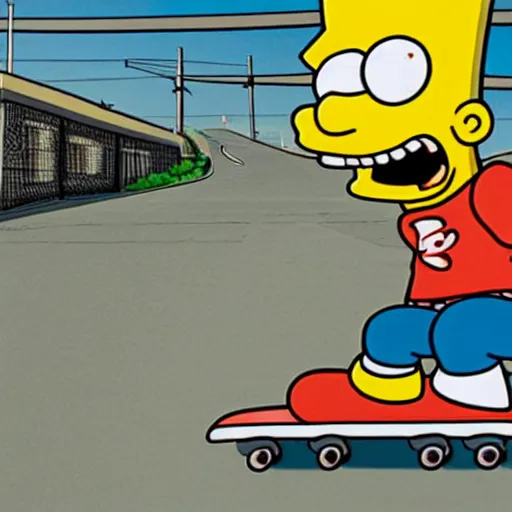 Cartoonish 3D Bart Simpson skateboarding around a | Stable Diffusion | OpenArt