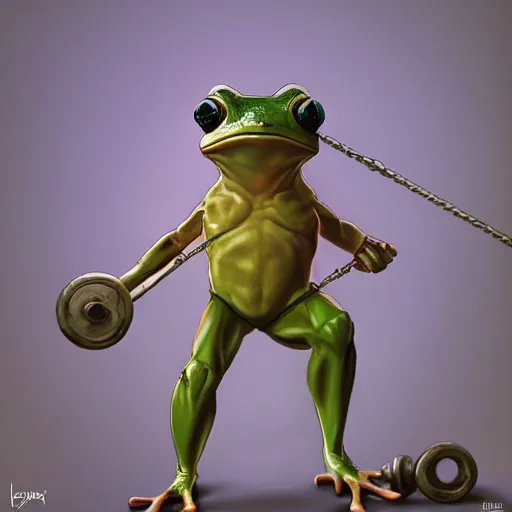 A frog lifting weights, digital art, artstation, WLOP, | Stable Diffusion