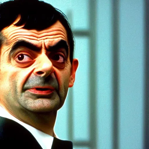 A still of Mr Bean in The Matrix | Stable Diffusion