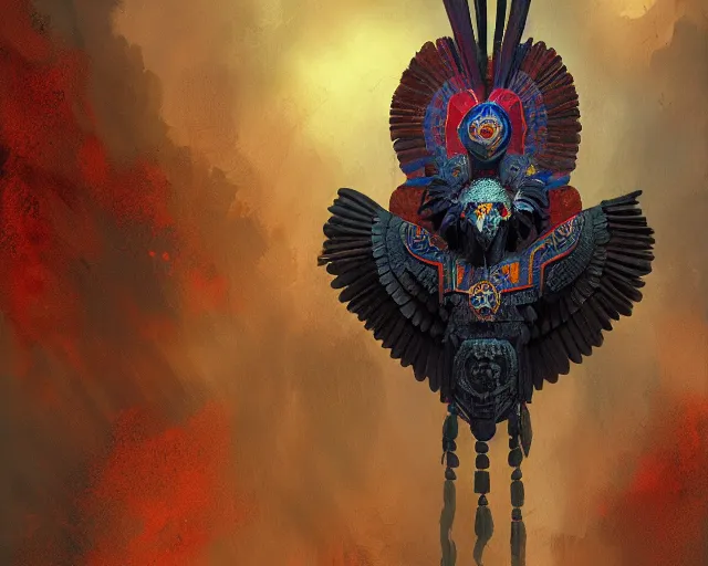 aztec raven god, vivid colors, dark shadows, contrast, | Stable Diffusion