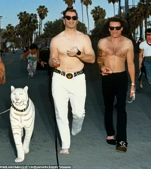 celebrity walking his two pet white tigers on a chain | Stable ...