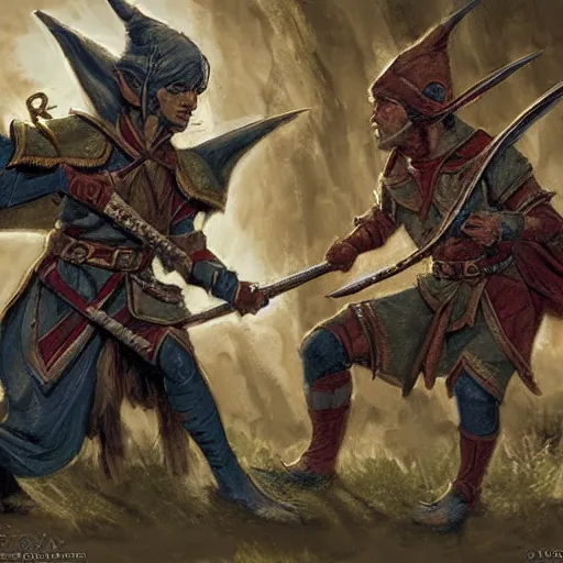 DnD elves in gladitorial duel. Concept art by james | Stable Diffusion ...