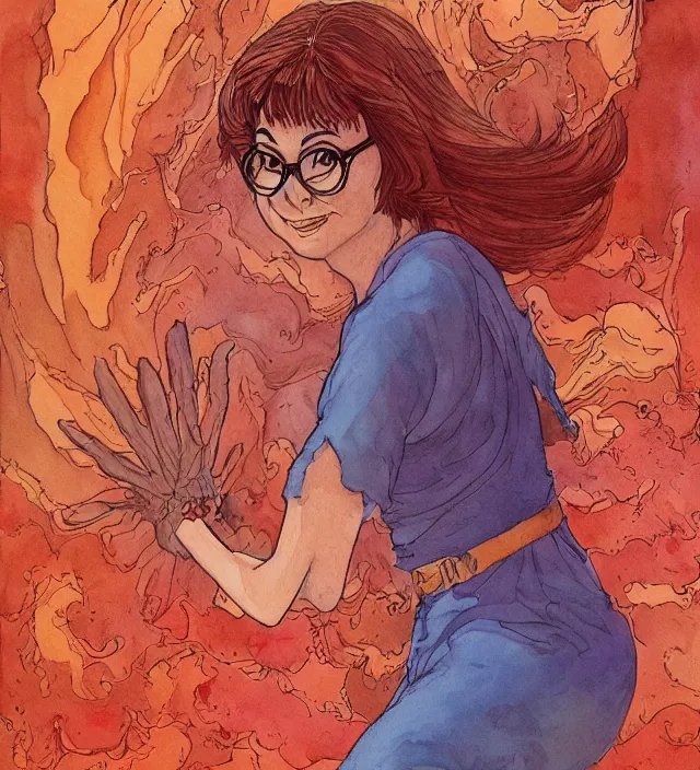 a watercolor ink painting of velma dinkley as the | Stable Diffusion ...