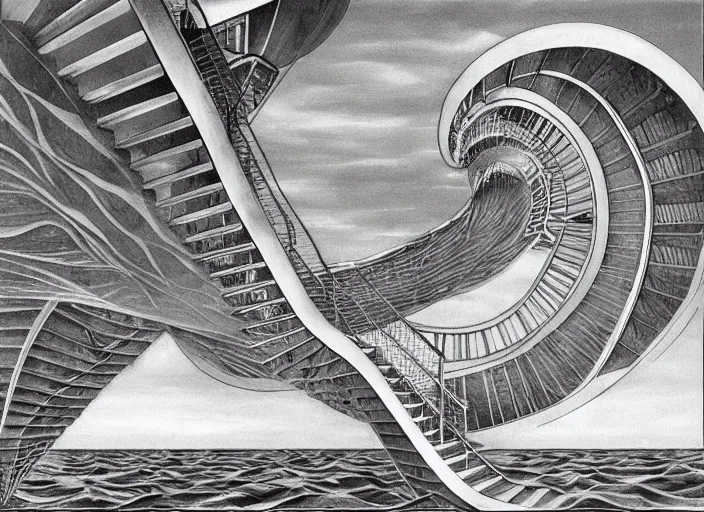 stairs to infinity built in the ocean, painting by mc | Stable ...