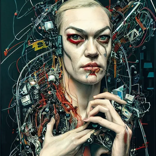 yvonne strahovski as a cyberpunk hacker, skulls, wires | Stable Diffusion | OpenArt
