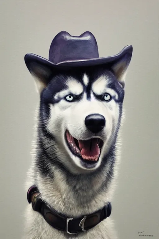 a portrait painting of a husky in cowboy costume, | Stable Diffusion ...