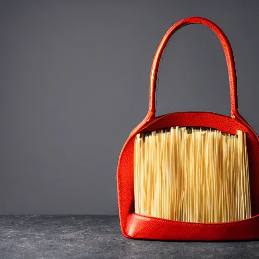 a handbag made from cooked spaghetti, photograph | Stable Diffusion ...