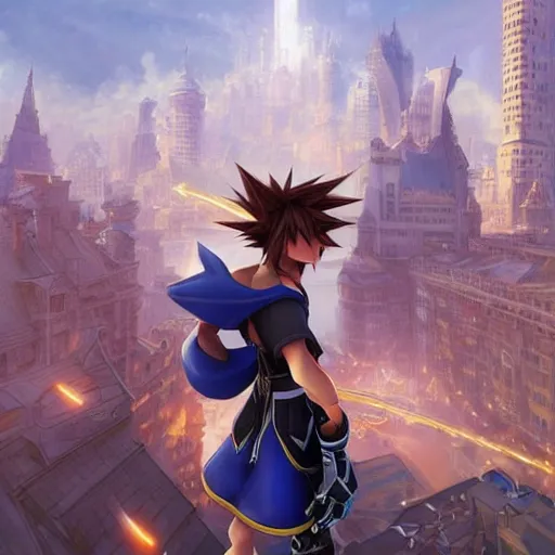 sora from kingdom hearts flying through a city, | Stable Diffusion ...