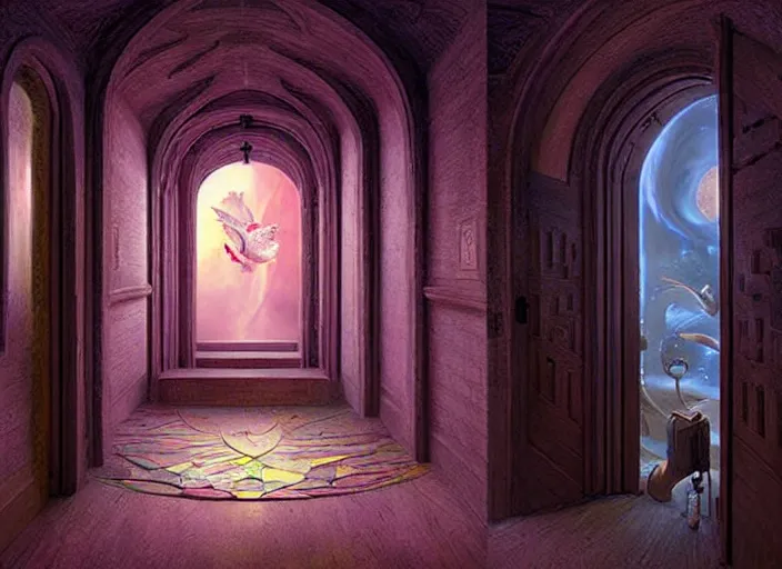 a hallway where the doors are gateways to dreams, | Stable Diffusion