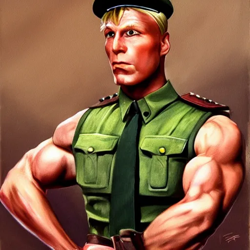 jack mcbrayer as guile from street fighter, painting | Stable Diffusion ...