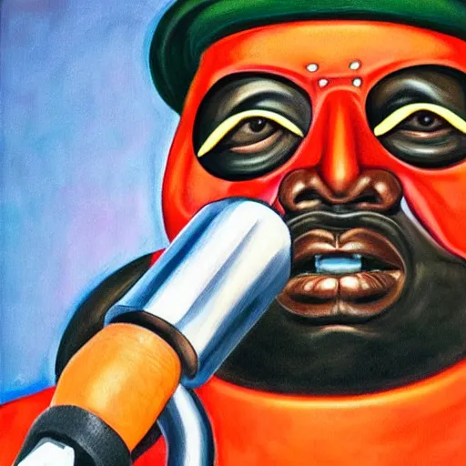 beautiful lifelike painting of mf doom holding the mic | Stable ...