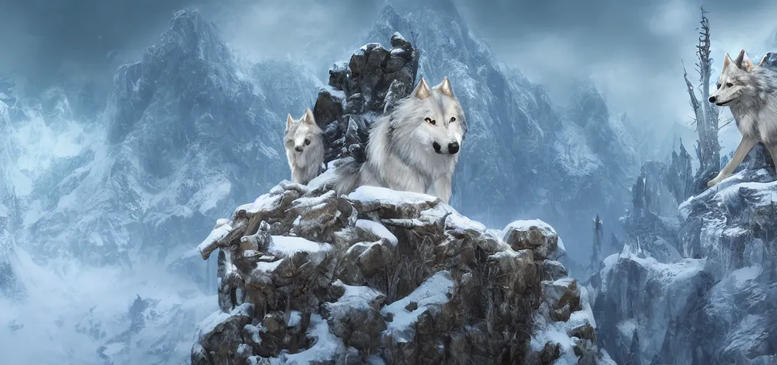 Magic white spirit wolf watches from a cliff the Snowy | Stable ...