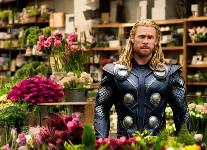 Thor working at a flower shop in the new avengers | Stable Diffusion ...
