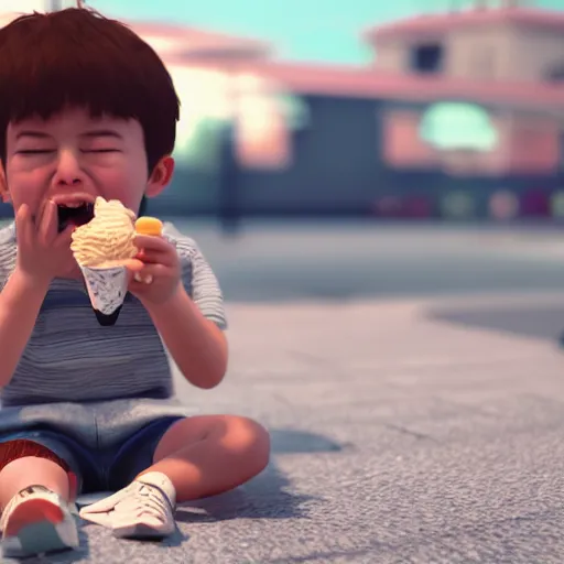 little boy crying about a dropped icecream, unreal | Stable Diffusion ...