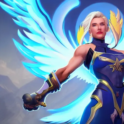 a screenshot of arnold schwarzenegger as mercy in | Stable Diffusion ...