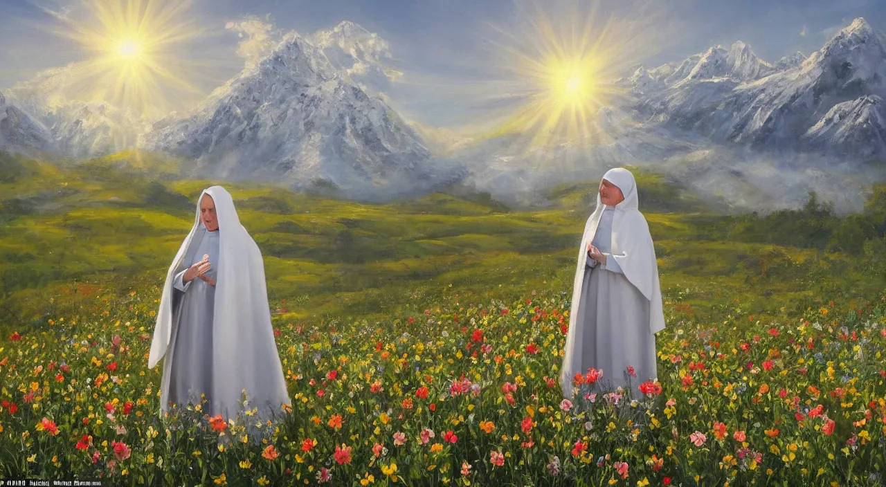 A beautiful painting of a nun in a field of flowers | Stable Diffusion ...