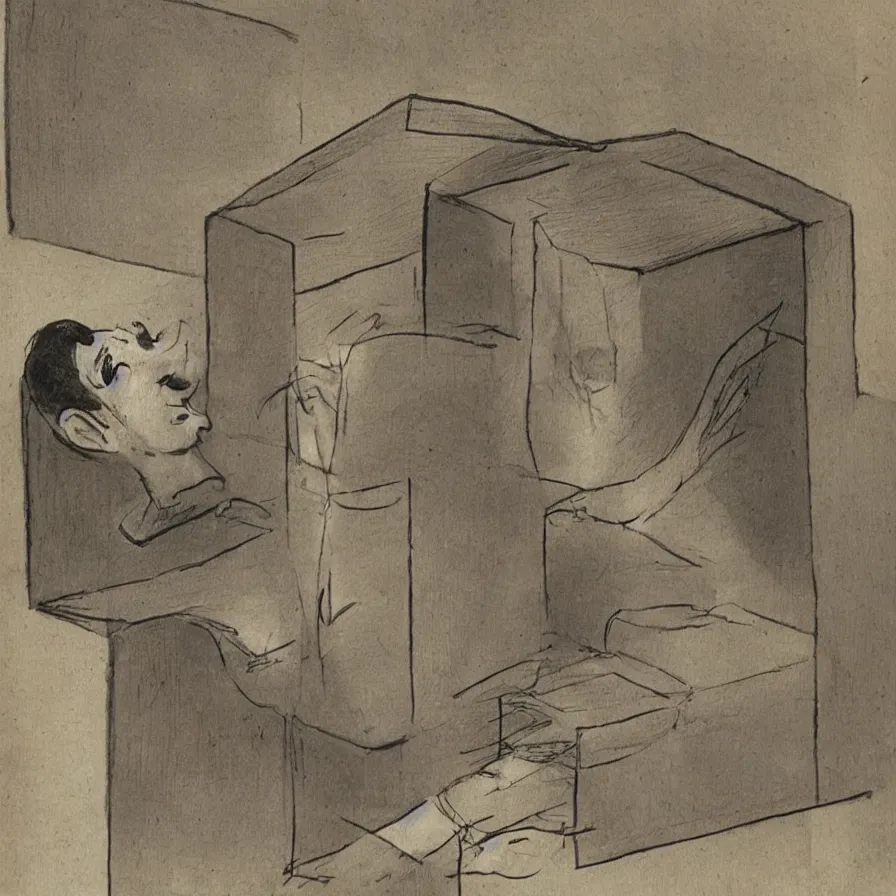 a long - nosed man in a box pokes his head through the | Stable ...